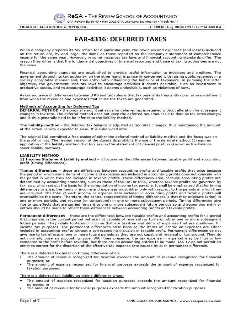 V11 FAR-4316 (Deferred Taxes) | PDF | Deferred Tax | Tax Expense