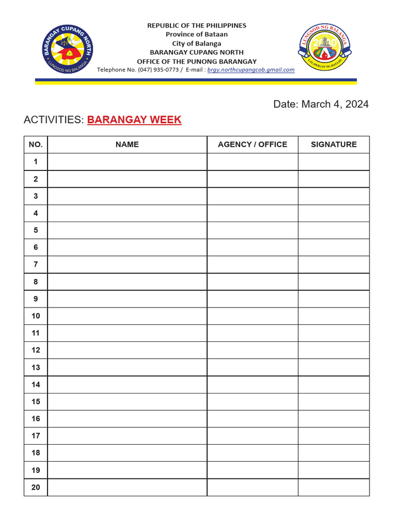 Attendance Activities-Barangay Week | PDF
