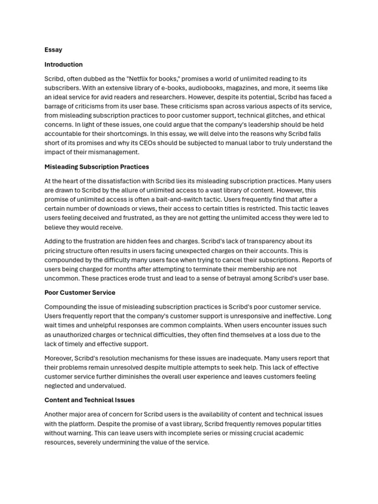 Essay | PDF | Scribd | Subscription Business Model