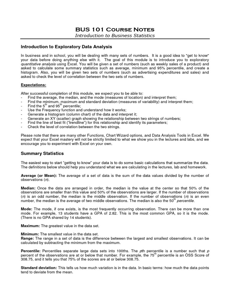 Business Statistics Notes | PDF | Histogram | Percentile