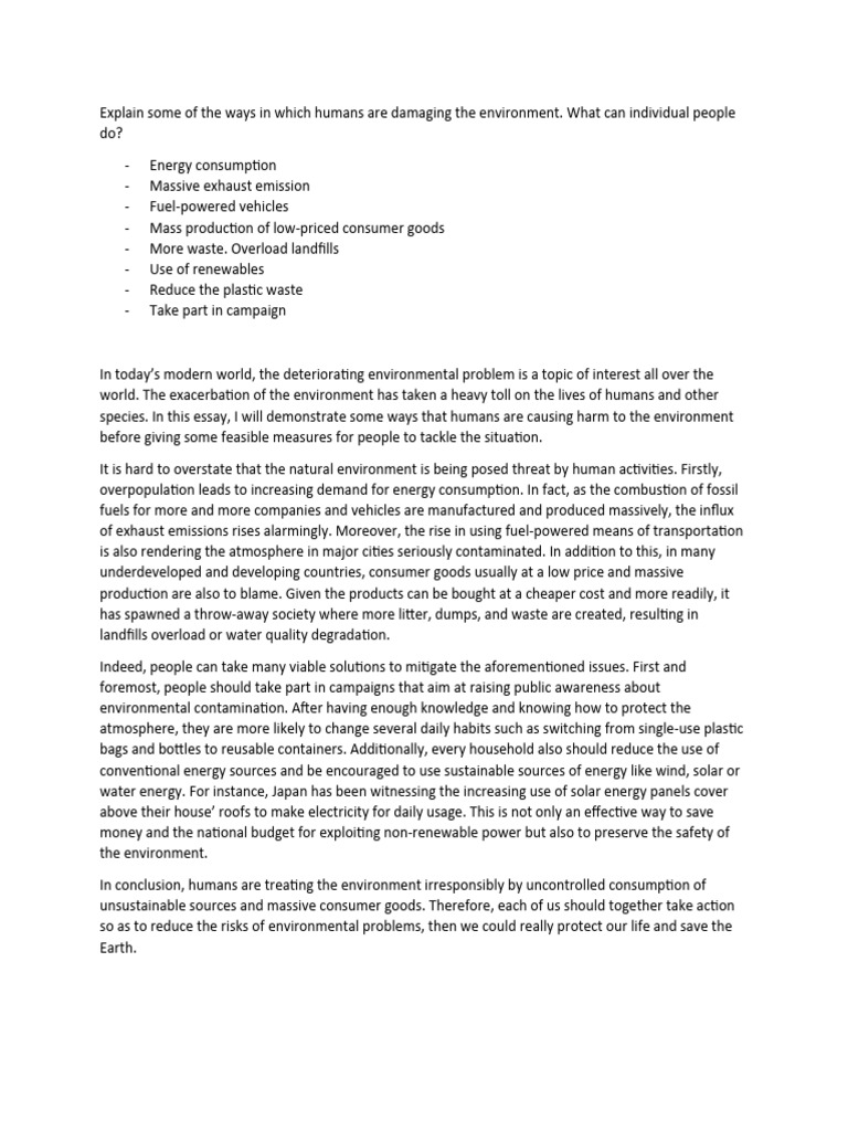 Explain Some of The Ways in Which Humans Are Damaging The Environment ...