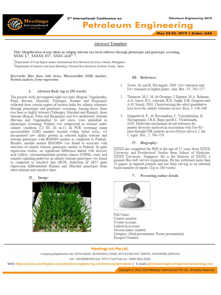Abstract Template Petroleum Engineering | PDF | Genotype | Rice