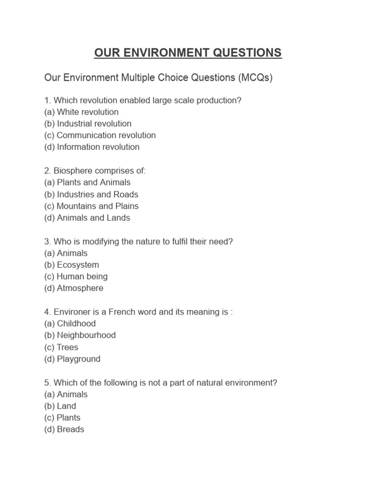 Our Environment Questions Grade 7 | PDF | Science & Mathematics