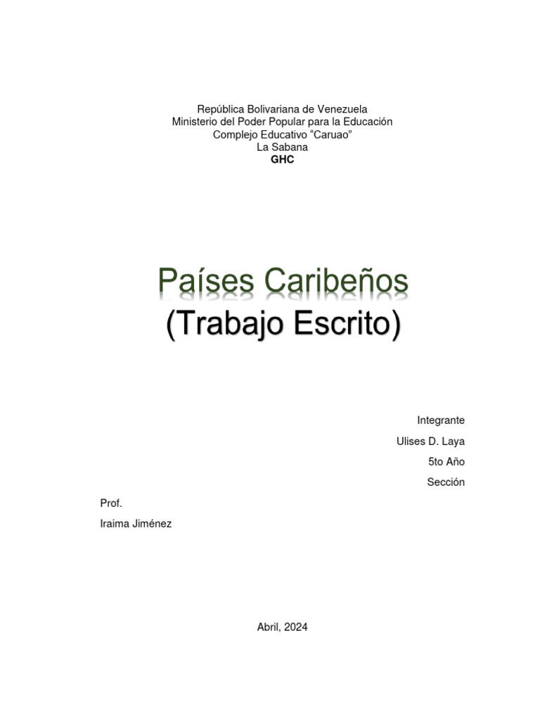 Geografia, Historia y Ciudadania Udl Abril 2024 Paises Caribeños Trabao ...