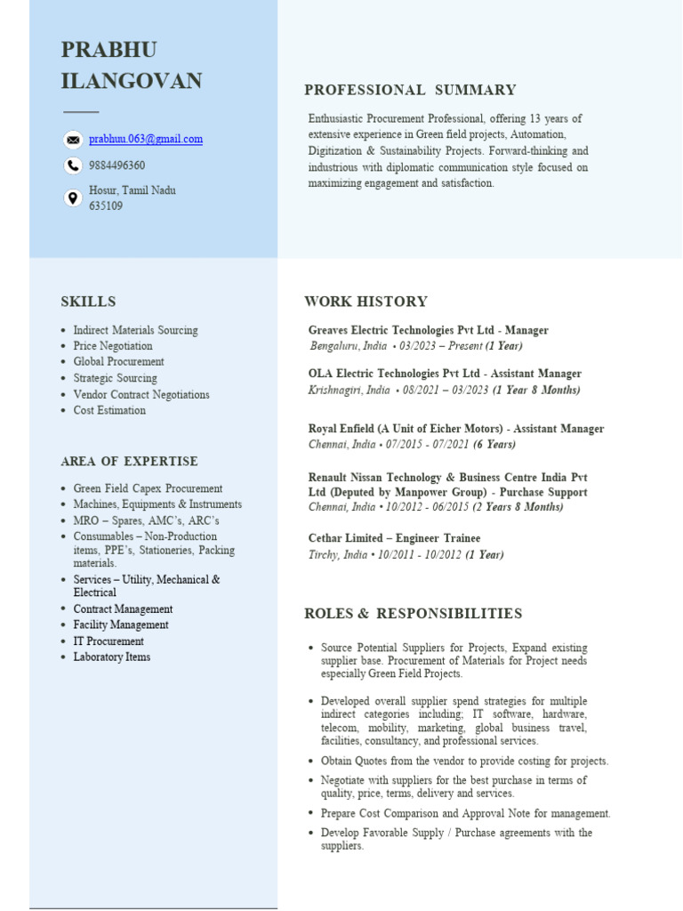 Prabhu Resume | Download Free PDF | Procurement | Supply Chain