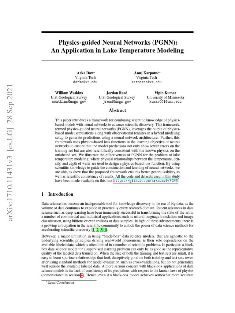 Physics-Guided Neural Networks (PGNN) - An Application in Lake Temperature Modeling | PDF ...