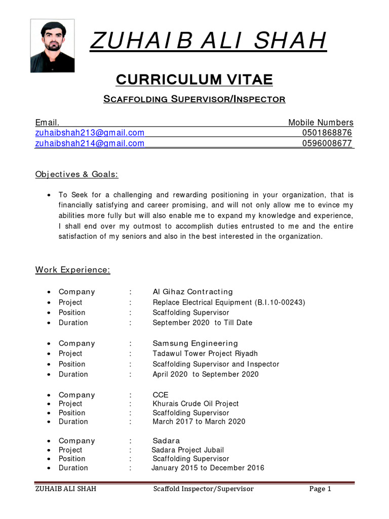 Scaffolding Supervisor - Zuhaib Ali - CV | PDF | Safety | Business
