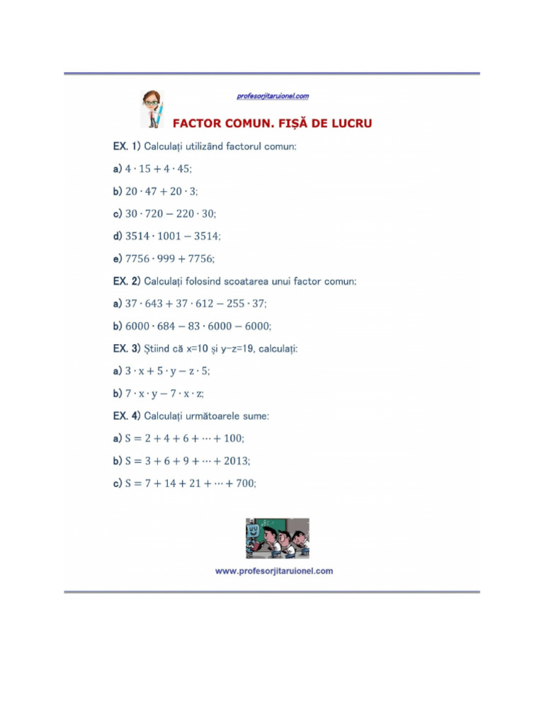 1 Fisa de Lucru Factor Comun | PDF