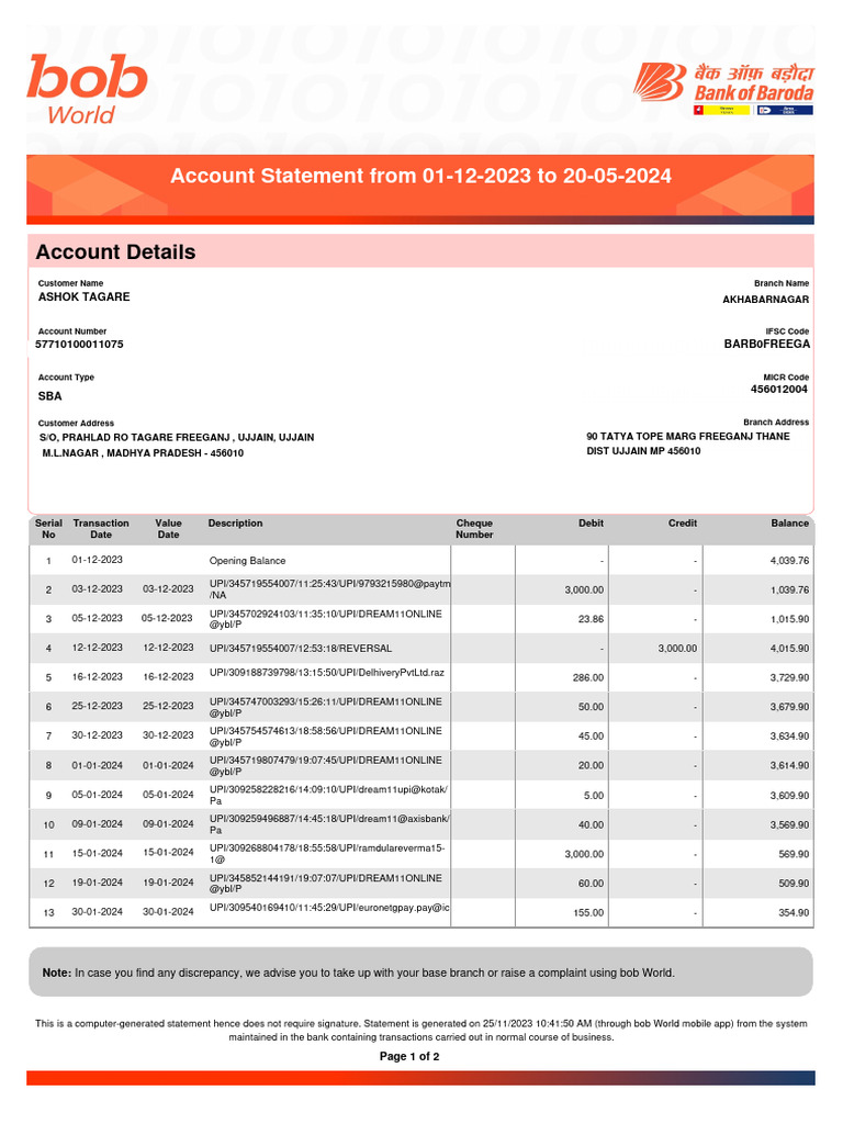 Bob Statement | PDF | Debits And Credits | Services (Economics)
