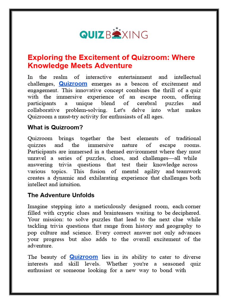 Exploring The Excitement of Quizroom Where Knowledge Meets Adventure ...