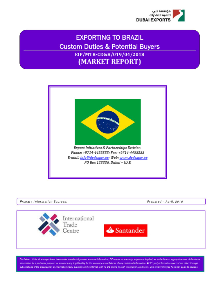 MTR CD B019 04 2018 BRAZIL CUST DUTIES BUYERS Report | PDF | Taxes | Customs