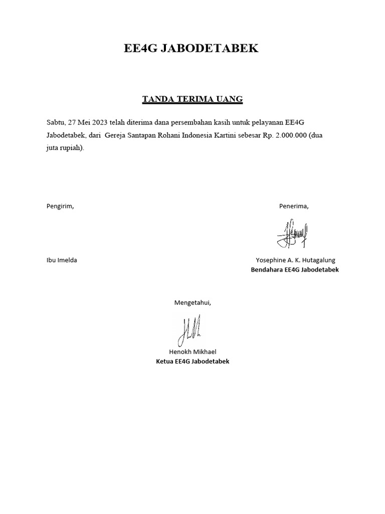 Tanda Terima Persembahan Kasih - GSRIK | PDF