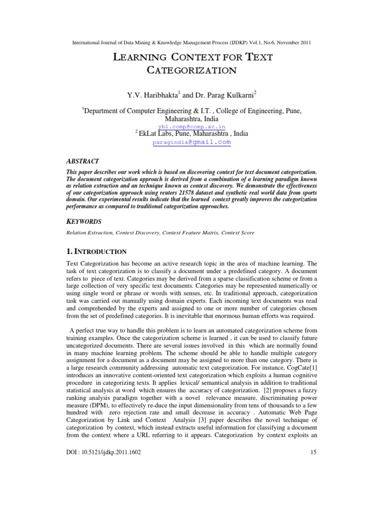 Learning Context For Text Categorization | PDF | Statistical Classification | Cluster Analysis