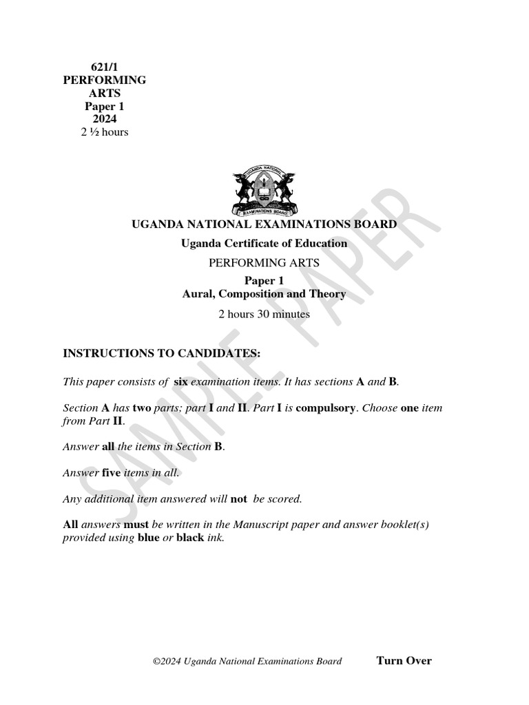 6211 Performing Arts UNEB Sample Paper New Curriculum 2024 Plus Scoring ...