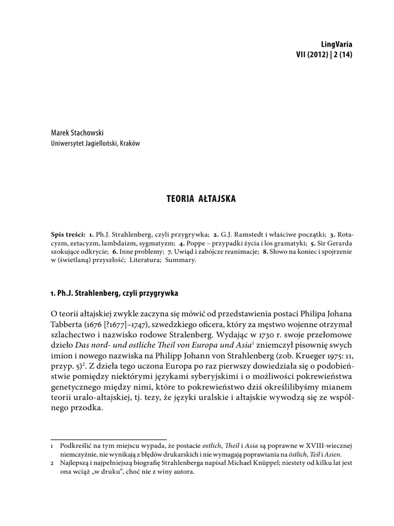 Marek Stachowski - Teoria Ałtajska | PDF