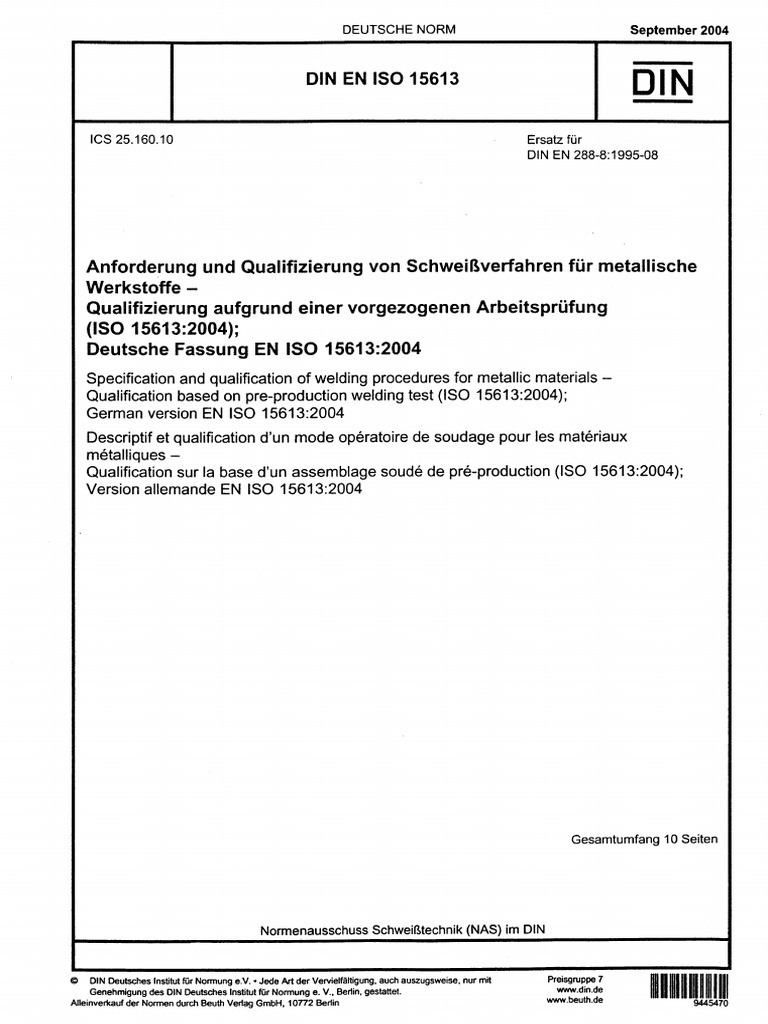 Din en Iso 15613 (04.2009) | PDF