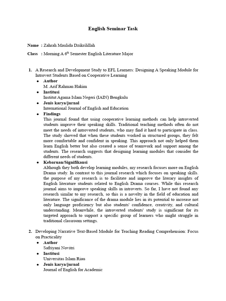 English Seminar Task 2 | PDF | Reading Comprehension | Knowledge