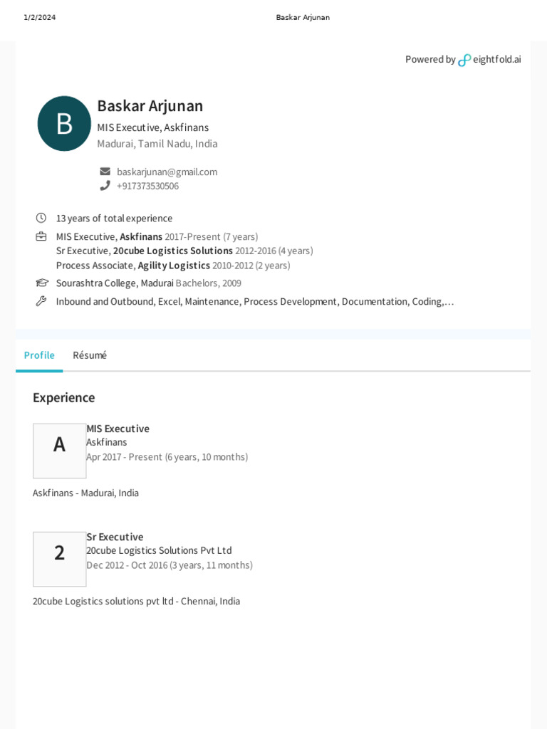 Baskar Arjunan-Vqk0Gygxv | PDF | Business