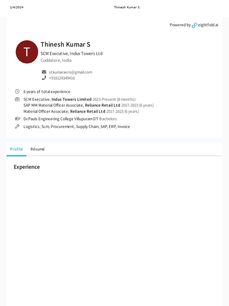 Thinesh Kumar S: SCM Executive Profile | PDF | Supply Chain Management ...