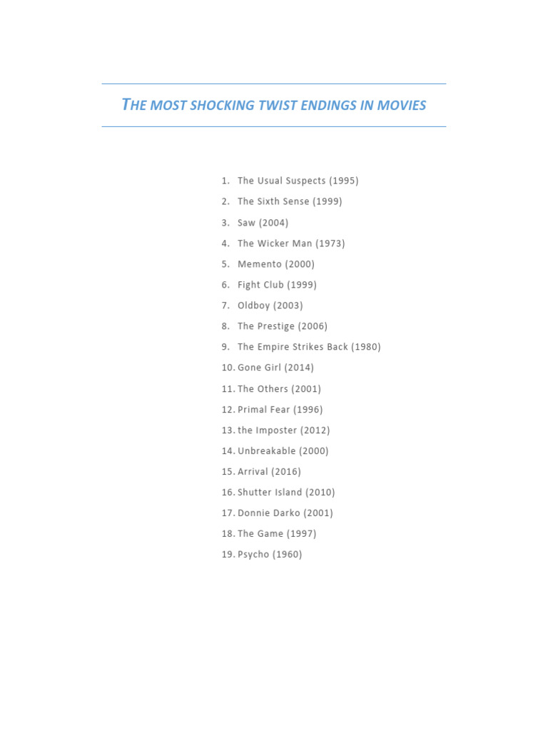 The Most Shocking Twist Endings in Movies | PDF