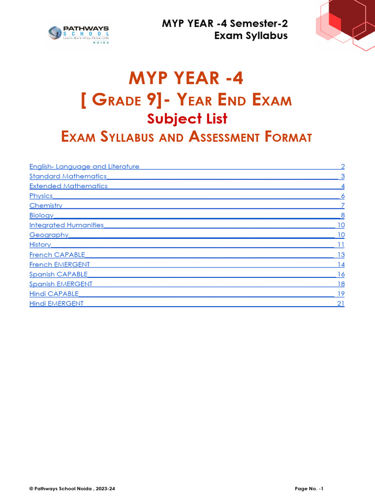 MYP YEAR - 4 - Year End Exam Syllabus-2023-24 | PDF | Chemical Reactions | Chemical Compounds