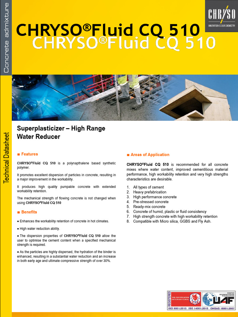 Chryso Fluid CQ 510 - 7236 - 3955 | PDF | Concrete | Cement