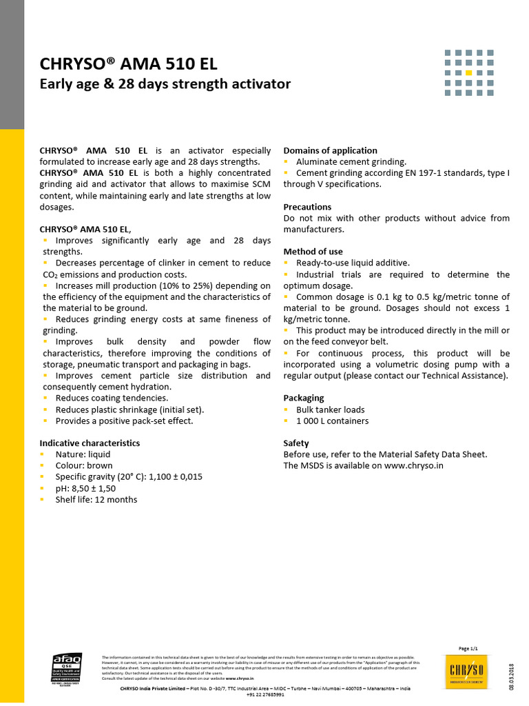 Chryso-Ama-510el 8532 4826 | PDF | Cement | Materials
