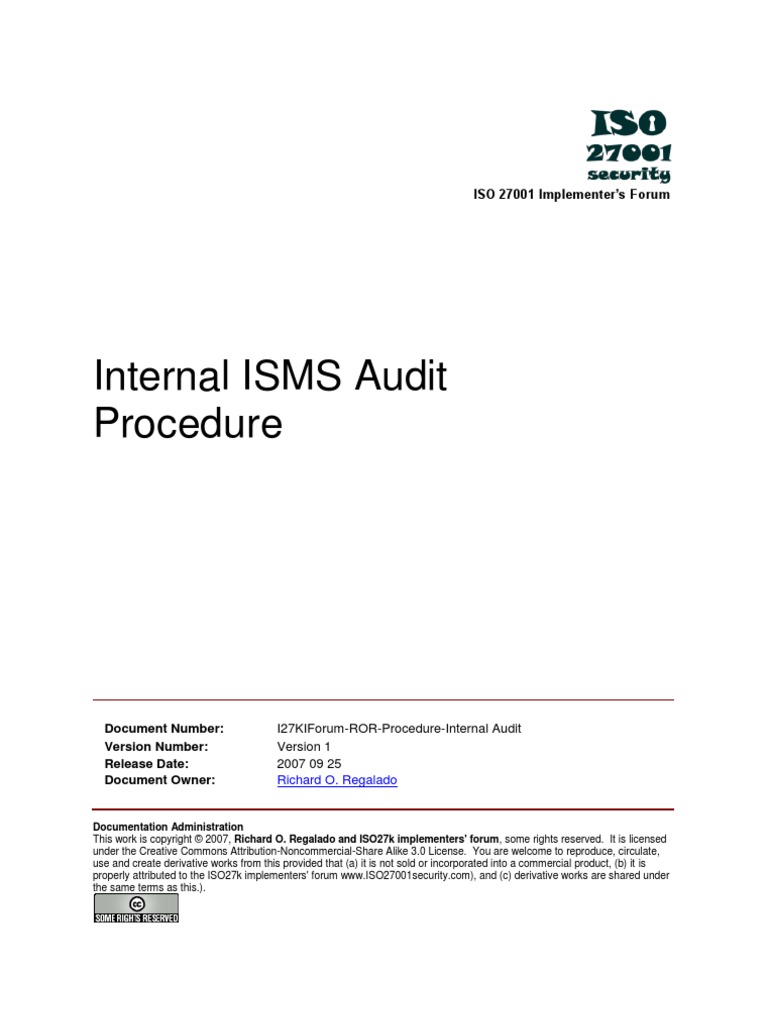 ISO27k ISMS Internal Audit Procedure | Auditor's Report | Audit