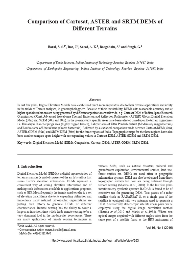 Comparison of Cartosat ASTER and SRTM DEMs of Different Terrains1 | PDF ...