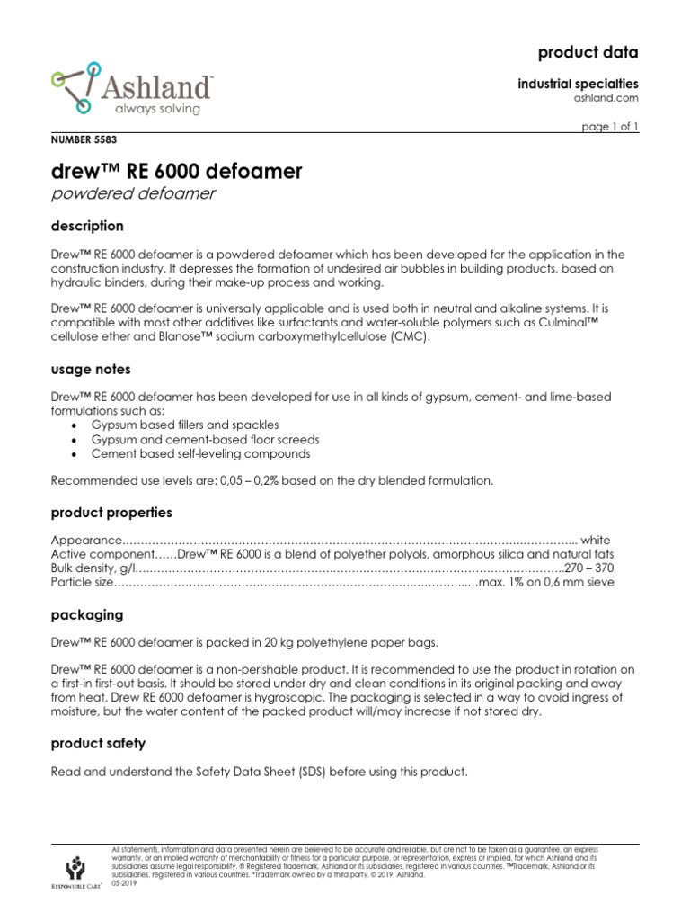 PDS 5583 Drew RE 6000 Defoamer | PDF | Materials | Chemical Substances
