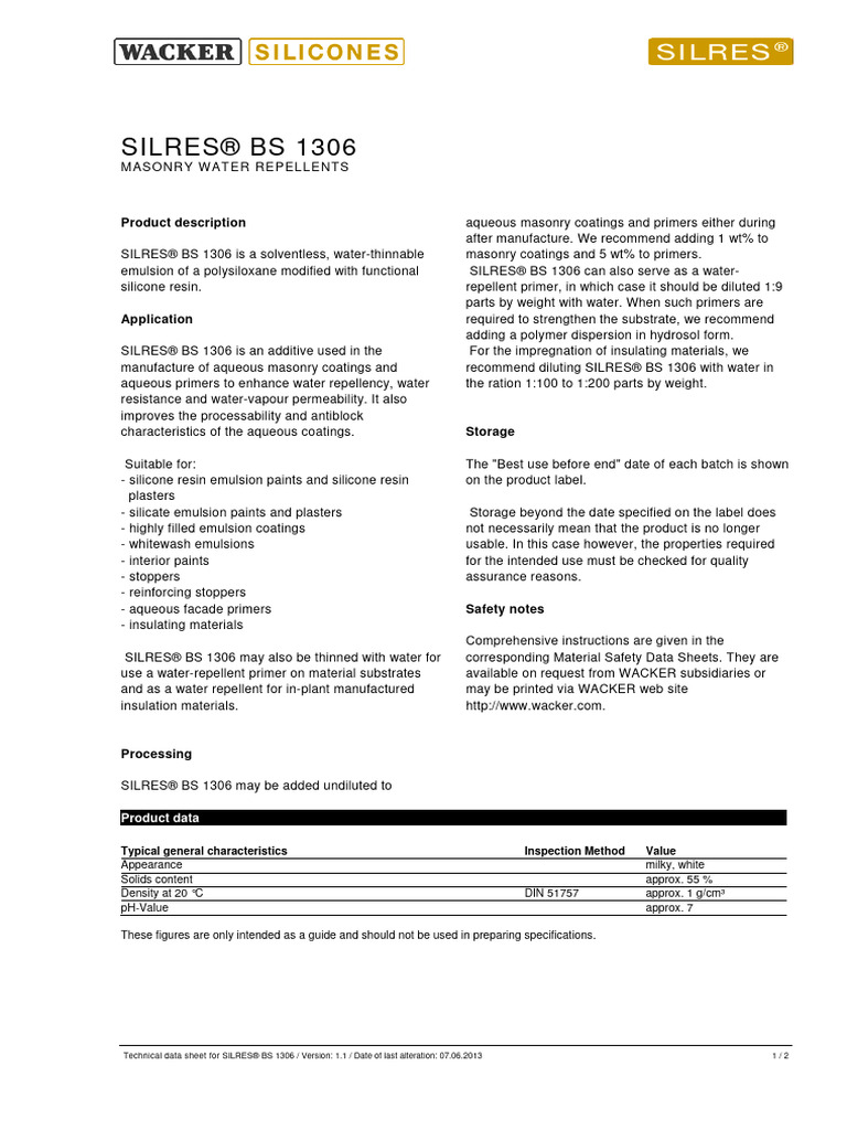 SILRES BS 1306 | Download Free PDF | Silicone | Coating