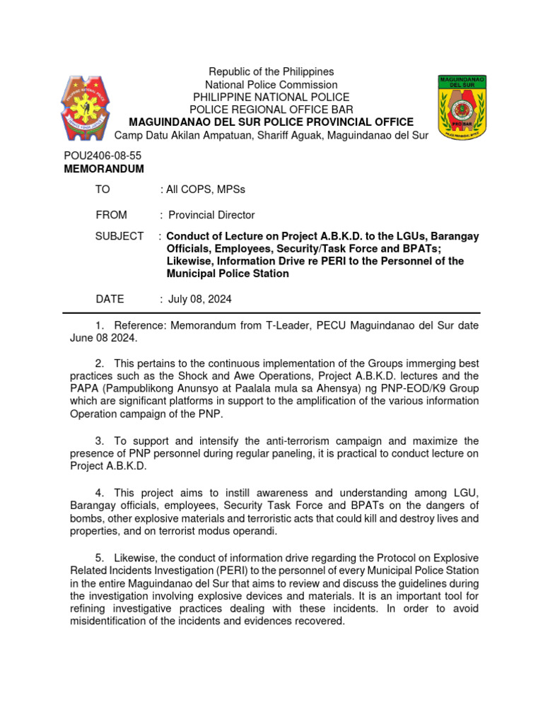 July 8, 2024 PECU Maguindanao | PDF | Law Enforcement | Crime & Violence