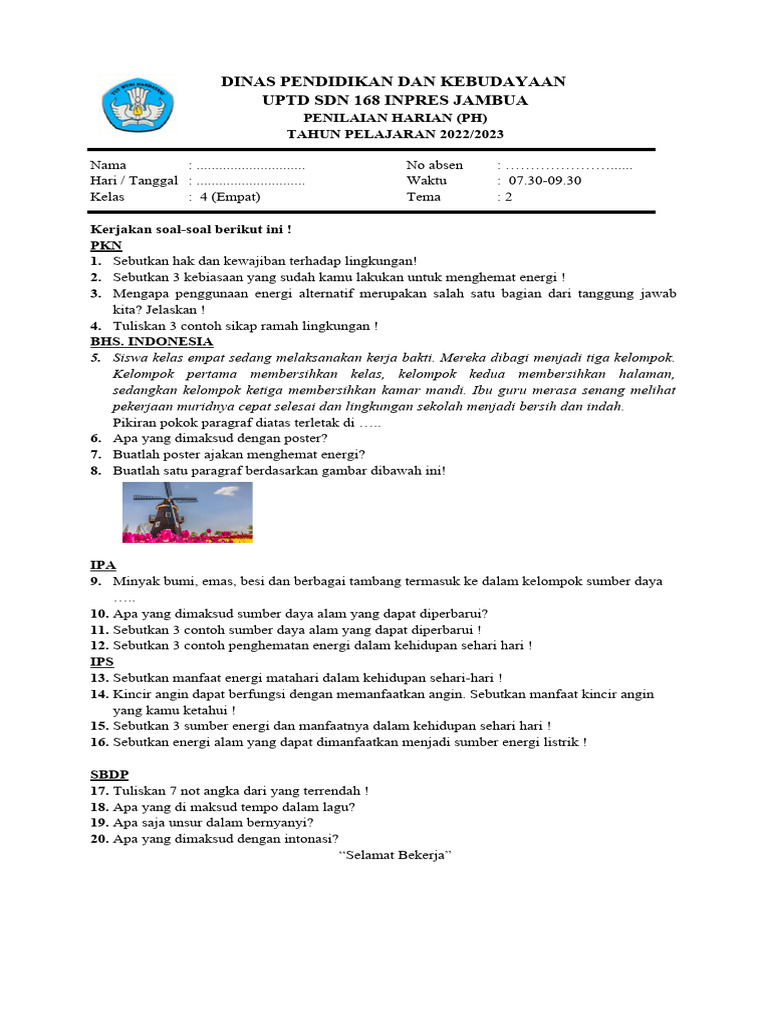 PH Tema 2 Kelas 4 | PDF | Sains & Matematika