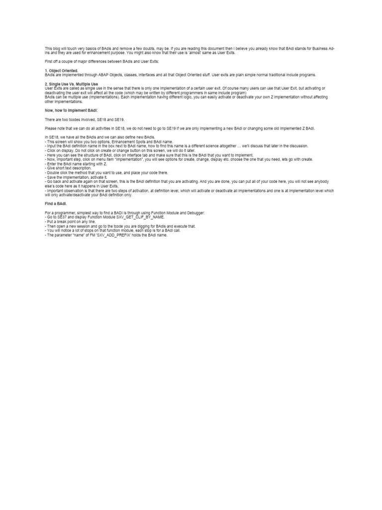 Finding and Implementing BADIs | PDF | Interface (Computing) | Object Oriented Programming