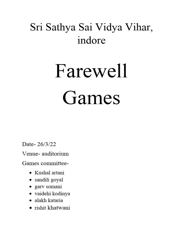 Fun Farewell Games for Seniors | PDF | Sports