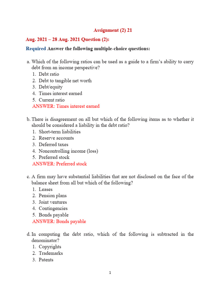 Assignment (2) Financial Analysis | PDF | Equity (Finance) | Debt