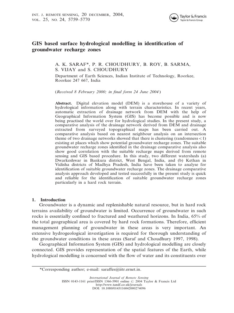 GIS Based Surface Hydrological Modelling in Identification of ...