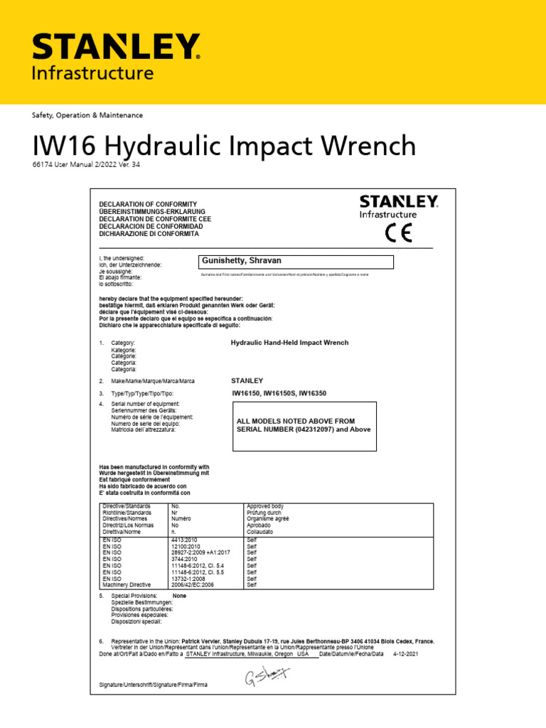 IW16 Hydraulic Impact Wrench Manual | PDF | Personal Protective ...