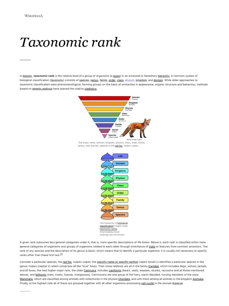 Taxonomic Rank - Wikipedia | PDF | Botanical Nomenclature | Scientific ...