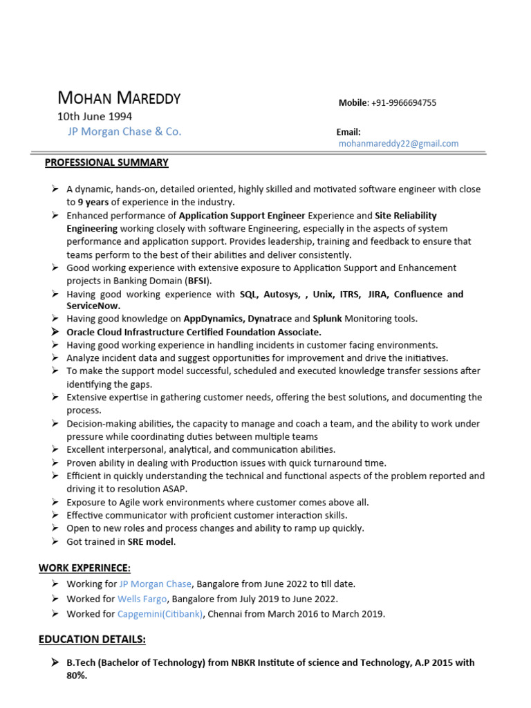 Mohan Resume JPMC | PDF | Application Software | Agile Software Development
