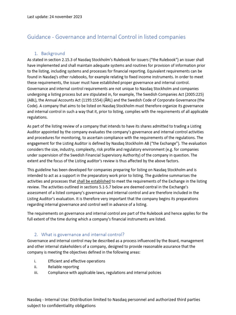 Nasdaq Governance & Control Guide | PDF | Internal Control | Governance
