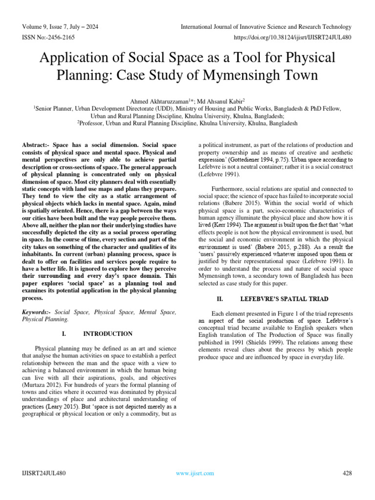 Application of Social Space As A Tool For Physical Planning: Case Study ...