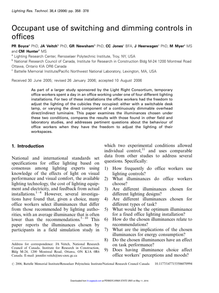 Occupant Use of Switching and Dimming Controls in Offices: Lighting Res ...