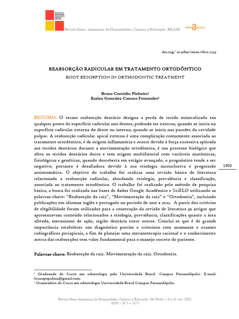 Reabsorção Radicular em Ortodontia | PDF | Dente humano | Inflamação