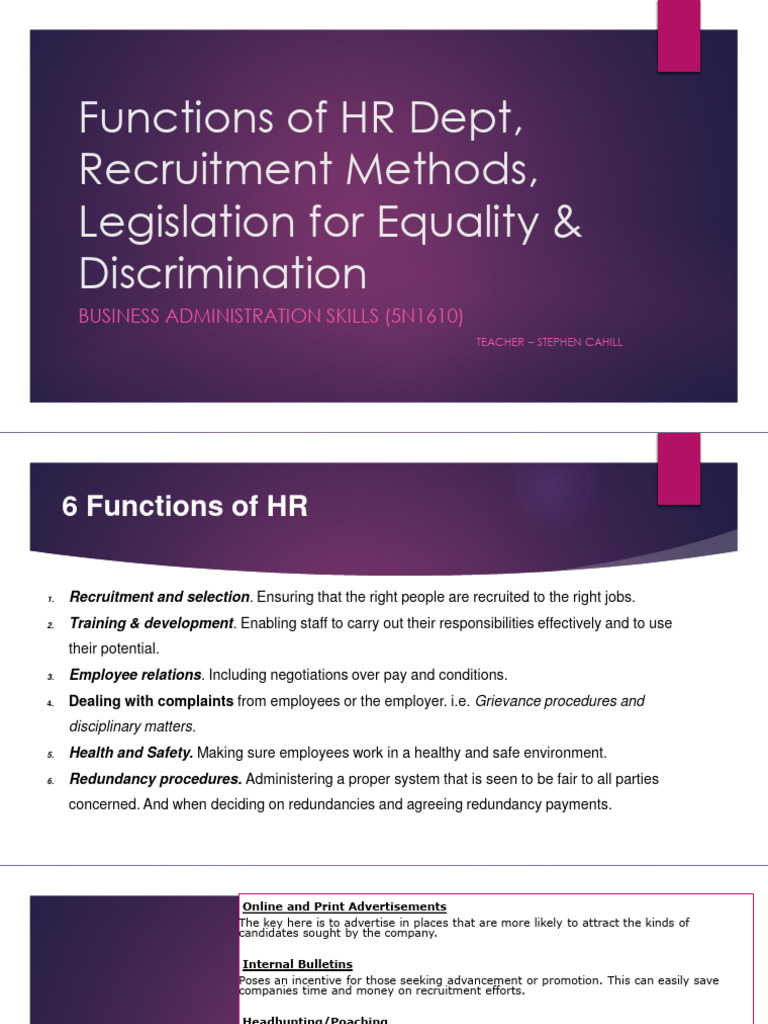 HR Functions_Recruitment_Methods_ Discrimination | PDF | Recruitment | Employment