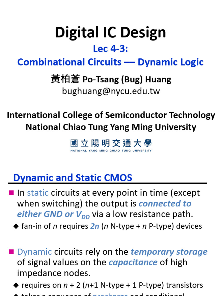 DIC - Lec4 - 3 - Combinational Circuits - Dynamic Logic | PDF | Cmos ...