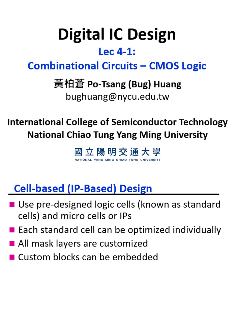 DIC - Lec4 - 1 - Combinational Circuits - CMOS Logic | PDF | Logic Gate | Cmos