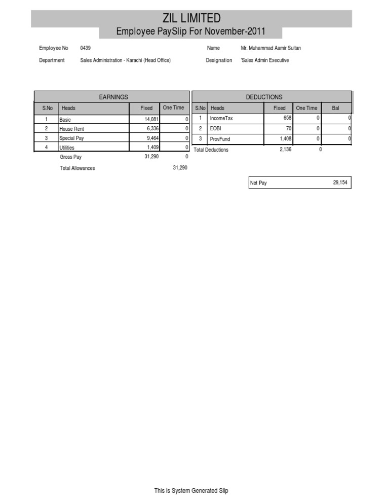 November 2011 Salary Slip Summary | PDF