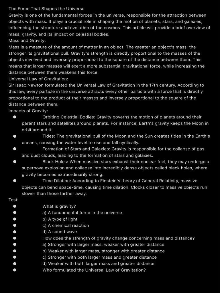 The Force That Shapes The Universe | PDF | Gravity | Mass