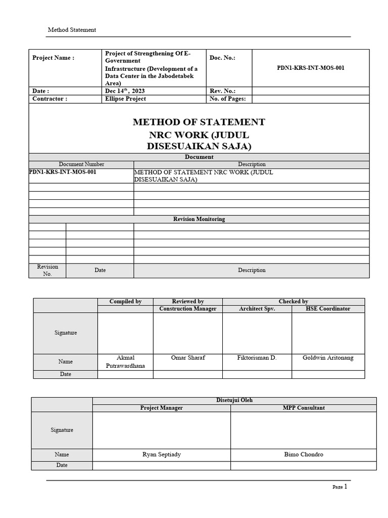 NRC Work Method Statement | PDF